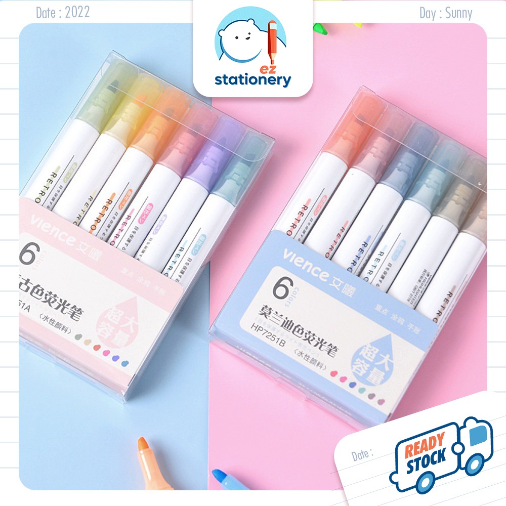 🇲🇾 Ready Stock 6pcs Morandi Retro Color Highlighter Pen Eye Protection ...