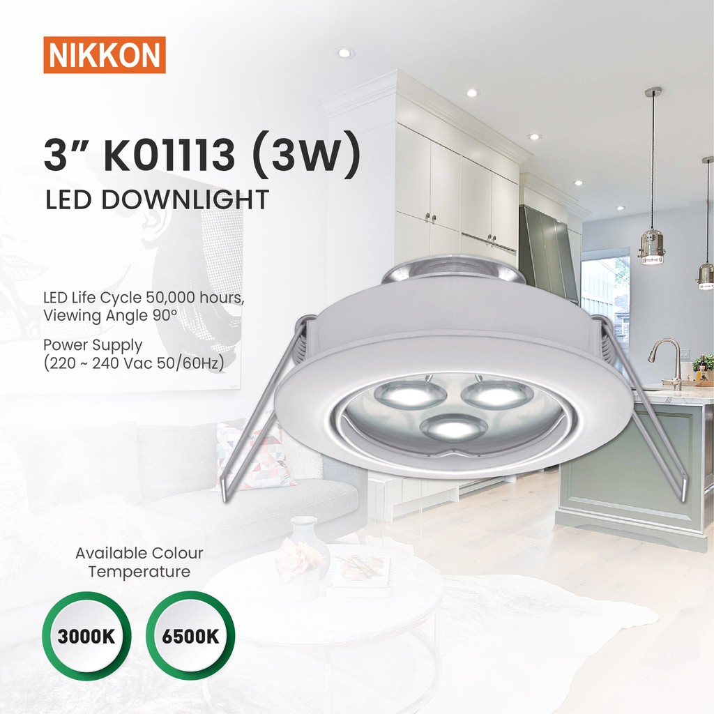 LAMPU SILING BERJENIS DOWNLIGHT - NIKKON 3 inch LED DOWNLIGHT (3W ...