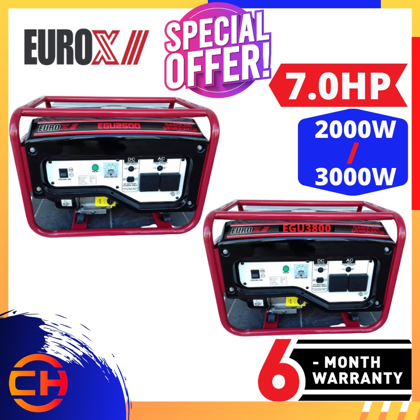 EURO X EUROPOWER PETROL GENERATOR 2000W / 3000W EGU2500 / EGU3800 GASOLINE GENERATORS | Shopee ...