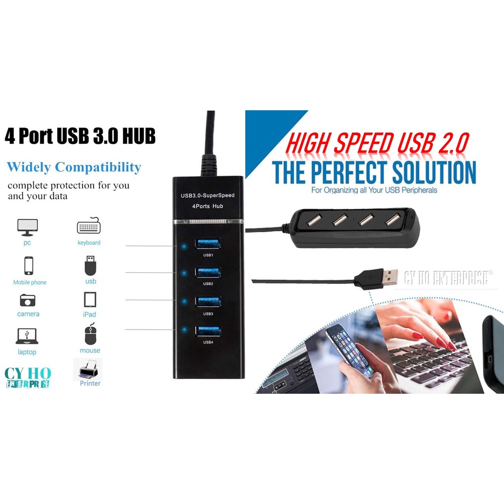 4 PORTS MULTI HIGH SPEED USB 3.0 / USB 2.0 HUB | Shopee Malaysia