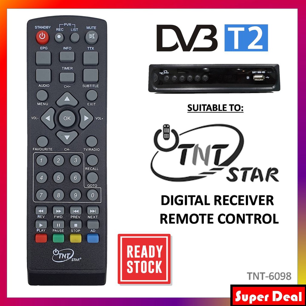 TNT DVB T2 Digital Receiver Remote Control Replacement (TNT Star)(6098 ...