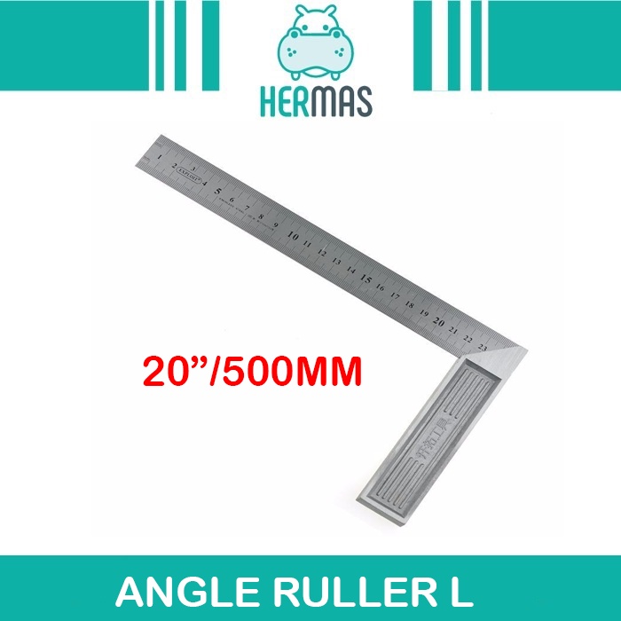 20" (500MM) L-SQUARE ANGLE RULER 90 DEGREE L-SHAPE METAL RULER PEMBARIS ...