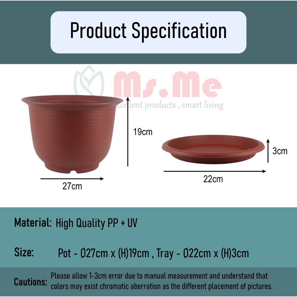 Ms.Me Diameter 27cm High Quality Round Flower Pots With Tray Bottom ...
