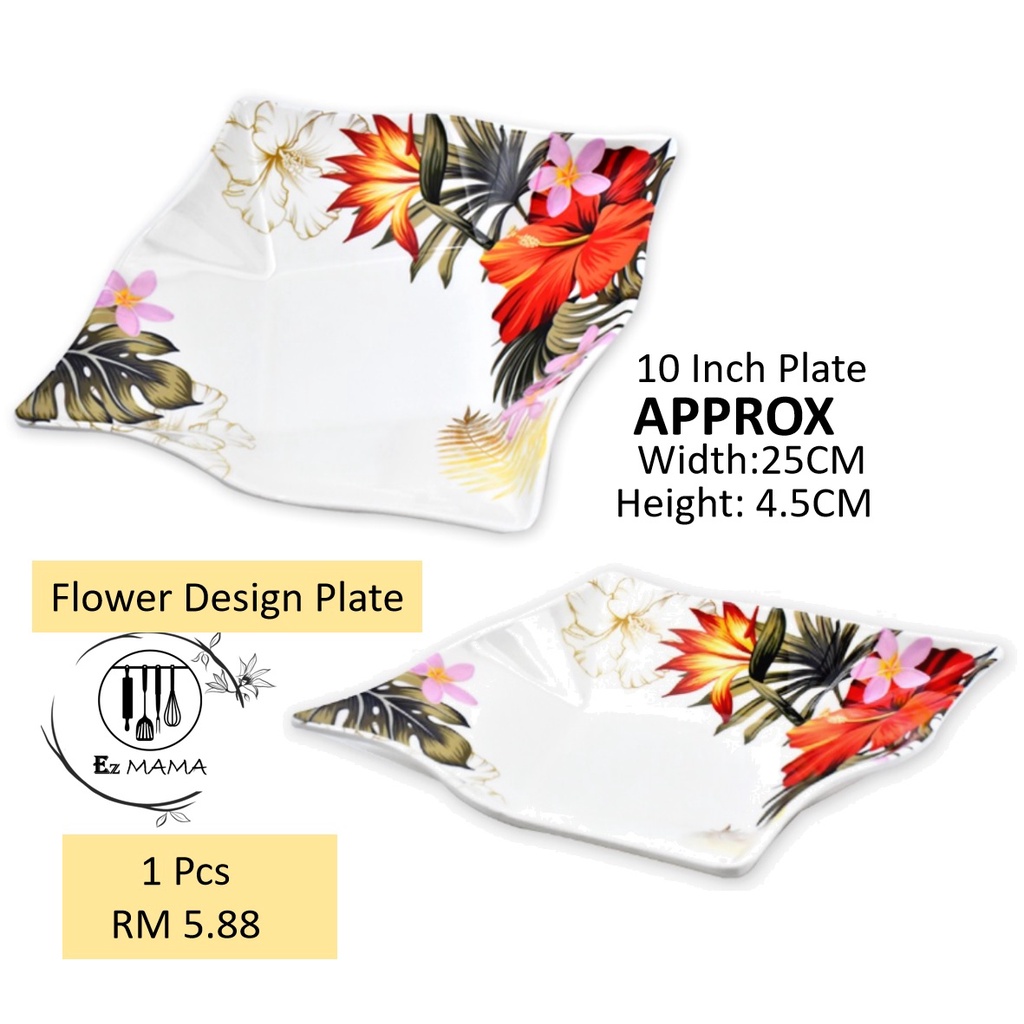 Set Melamine Plastic Plate Set Pinggan Plastik Murah Hibiscus Tableware ...