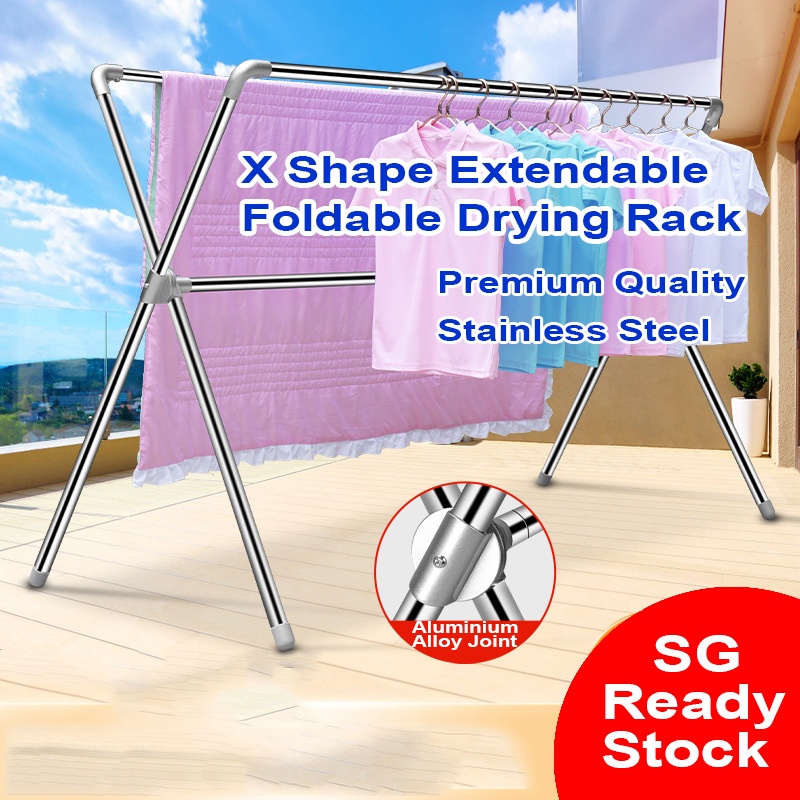 Double Poles Folding Clothes Drying Rack Stainless Steel Expandable ...