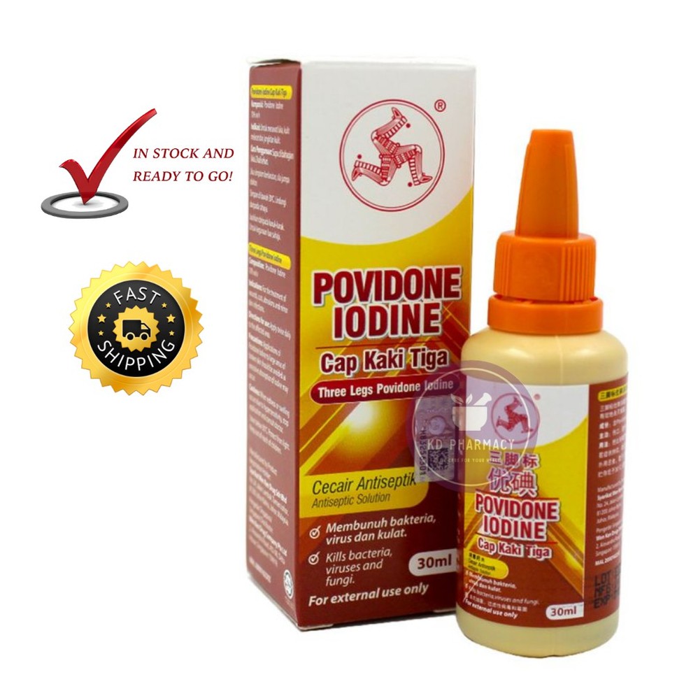 Three Legs Povidone Iodine 30ml / 60ml / cecair iodine / Ubat cuci luka ...