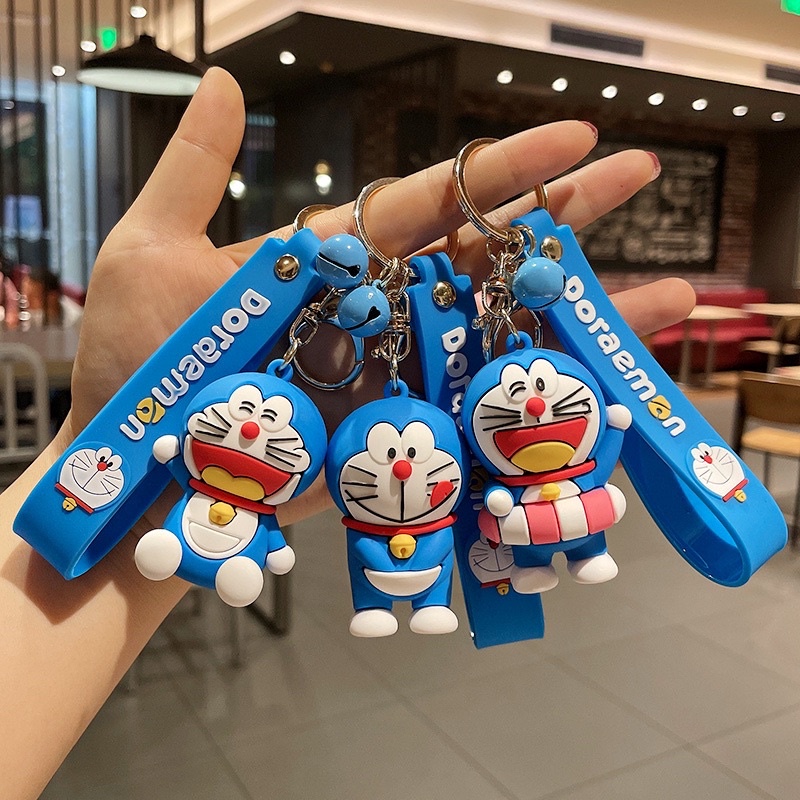 Cute doraemon keychain fashion design key ring with lanyard cartoon ...