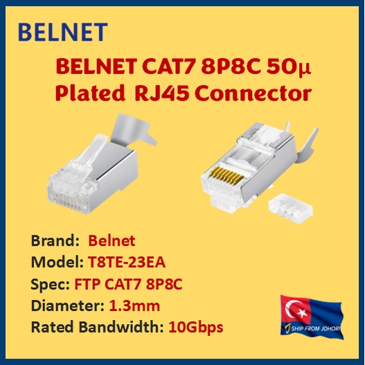 Belnet CAT6a CAT7 8P8C 50μ Plated RJ45 Plug Connector | Shopee Malaysia