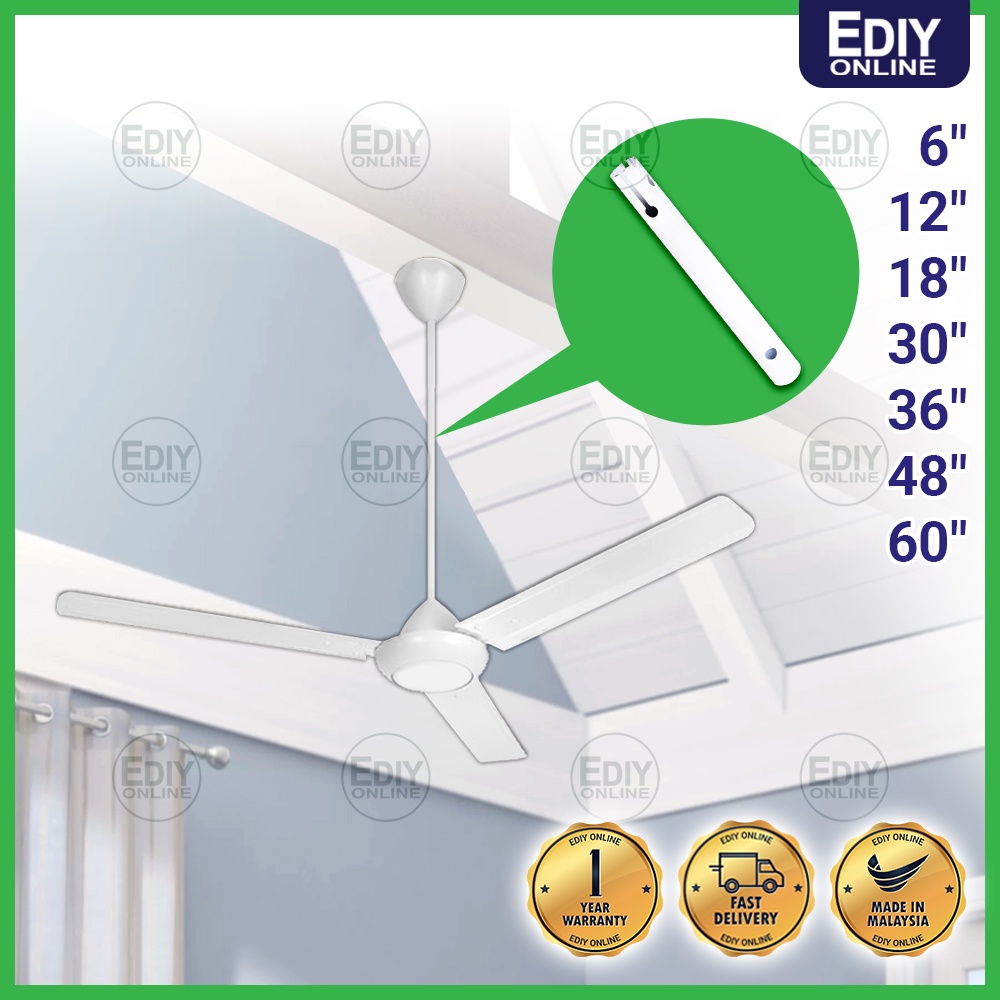 UNIVERSAL CEILING FAN EXTENSION DOWN FAN ROD PIPE WHITE 6 12 18 30 36 ...