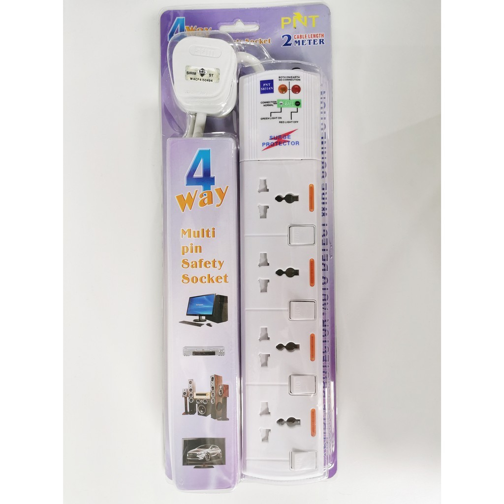 PNT 4 WAY MULTI EXTENSION SOCKET W/SURGE PROTECTION 2M | Shopee Malaysia