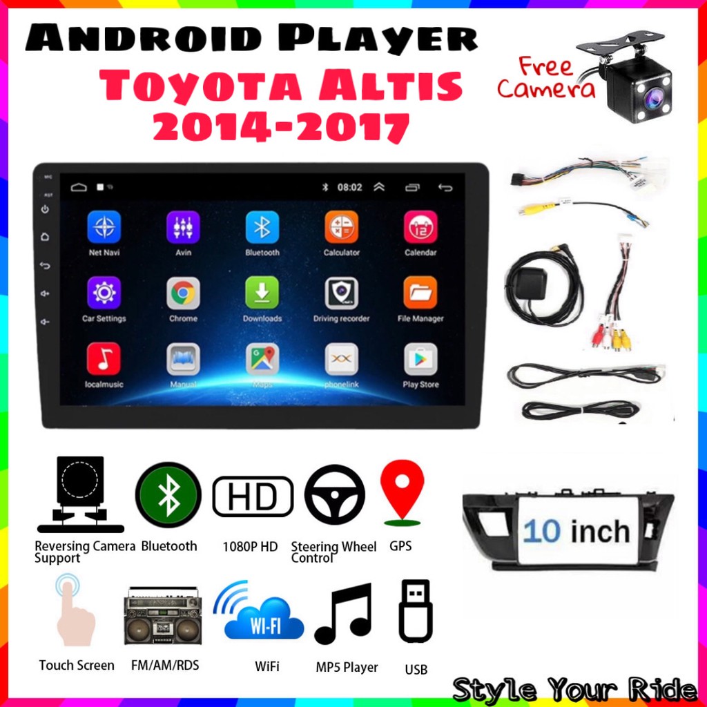 ANDROID PLAYER WITH TOYOTA ALTIS 2014-2017 PLAYER CASING , PLUG AND ...