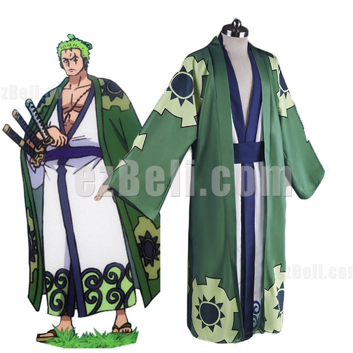 Ezbeli One Piece Roronoa Zoro Cosplay Costume Kimono Robe Bathrobe ...