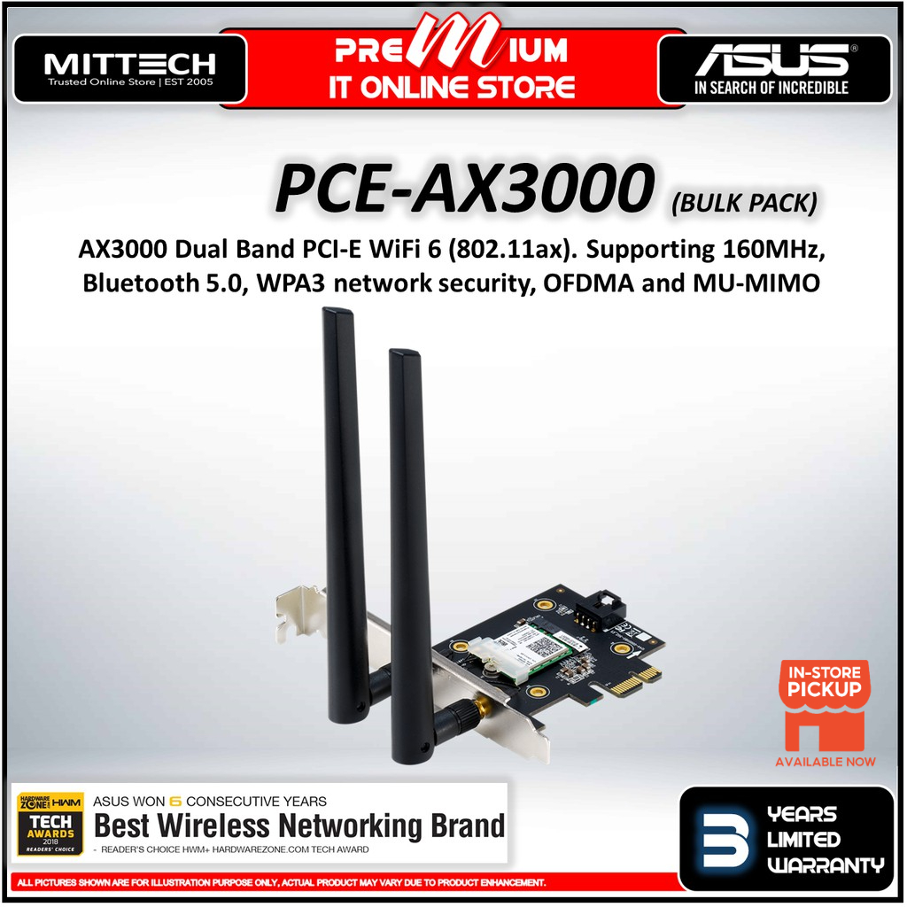 Asus AX3000 Dual Band PCI-E WiFi 6 Network Card | Bluetooth 5.0 | MU ...