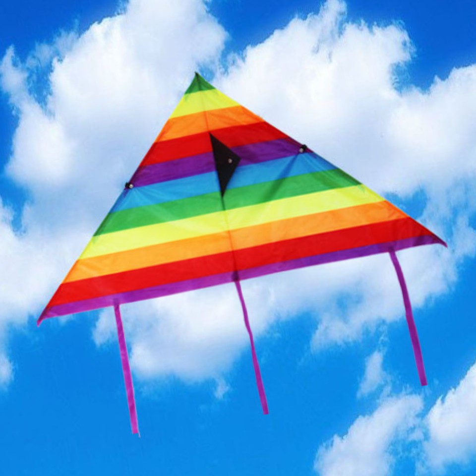 100cm rainbow kite color striped children's triangle kite/layang-layang ...