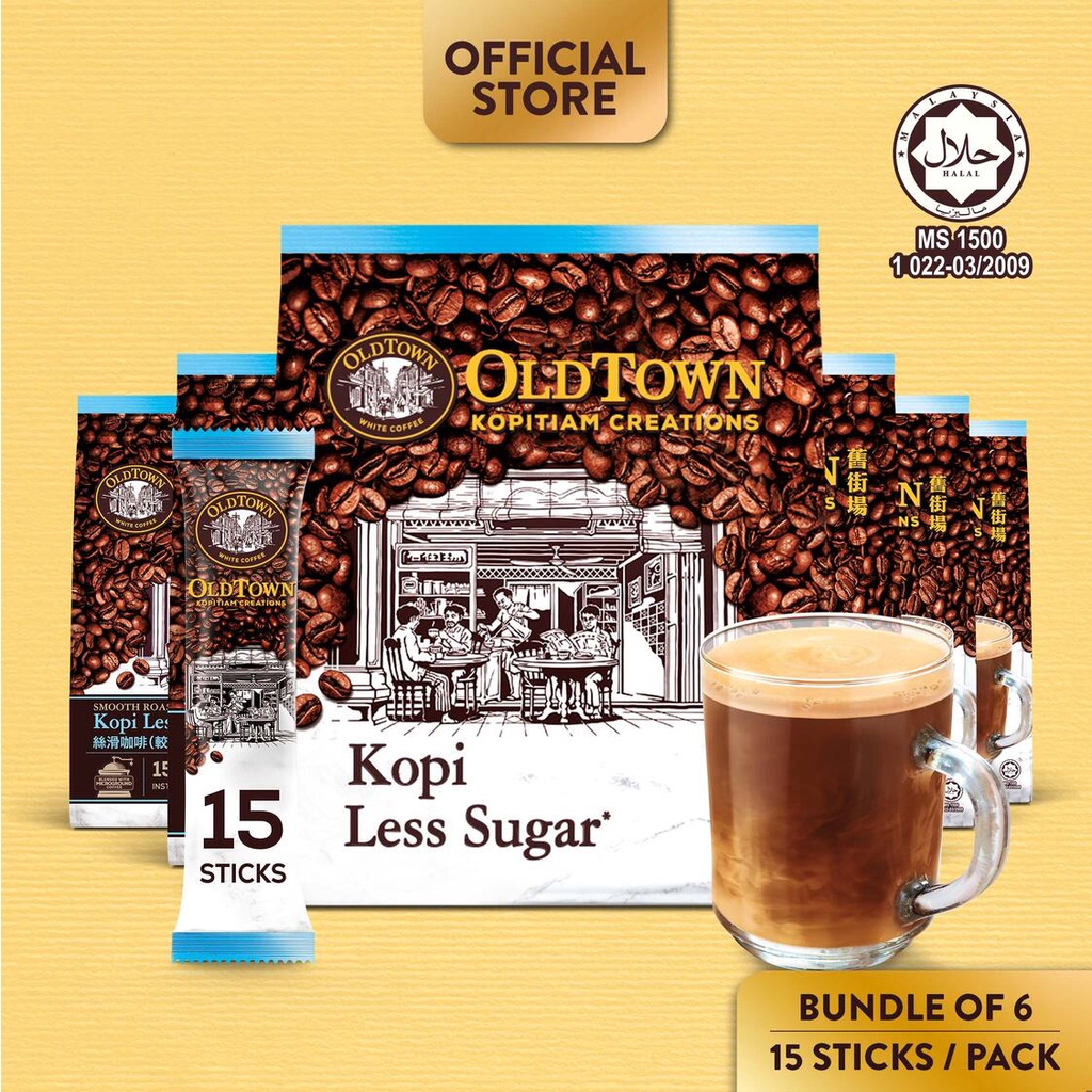 (Bundle of 6) OLDTOWN Kopitiam Smooth Roast Kopi Less Sugar ,15 Sticks [HALAL] | Shopee Malaysia