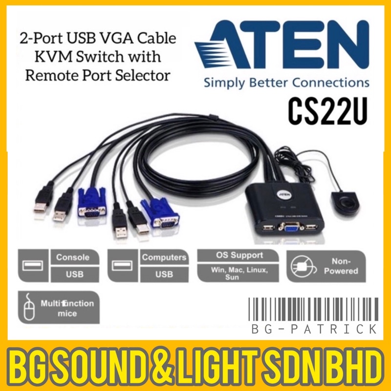 ATEN CS22U 2-Port USB VGA Cable KVM Switch with Remote Port Selector ...