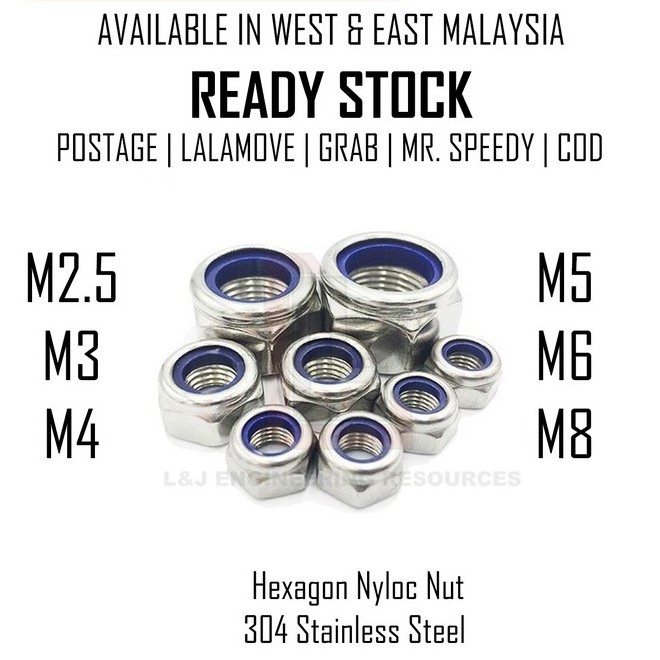 M2 M2.5 M3 M4 M5 M6 M8 Hexagonal Nylon Lock Nut Nyloc Nut 304 Stainless Steel Locknut DIN985 ...