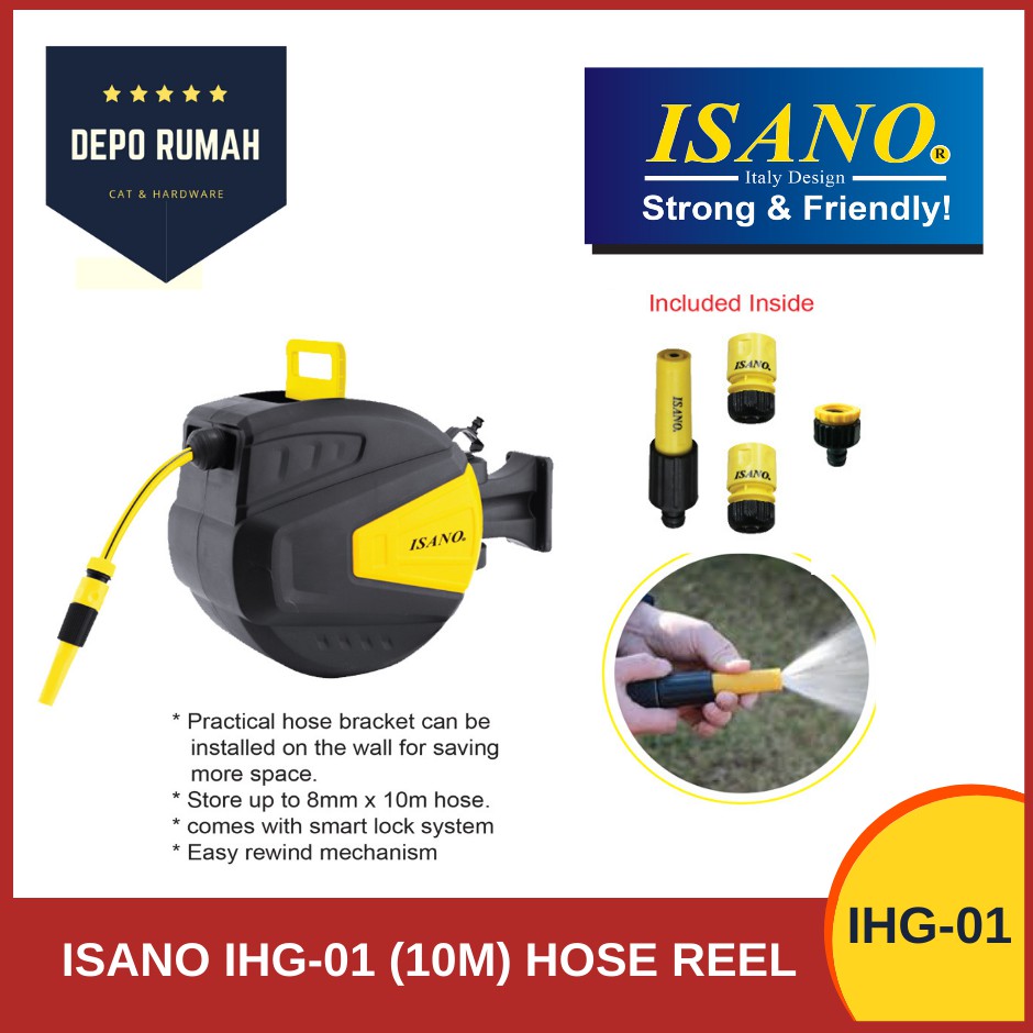 ISANO 10M & 20M Wall Mounted Automatic Reel Retractable Water Hose Reel ...