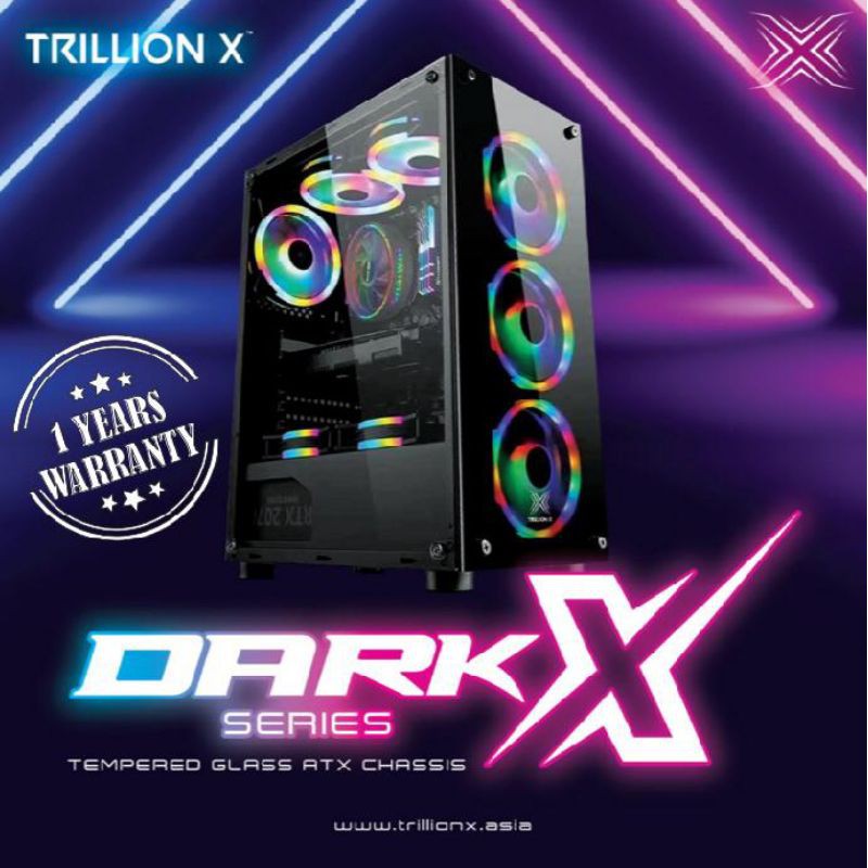 TrillionX Dark-X Tempered Glass PC ATX Casing CPU / Front and Side ...