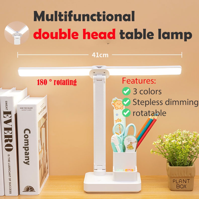 Double lamp LED Foldable Study Lamp USB Rechargeable Desk Lamp Dimmable ...