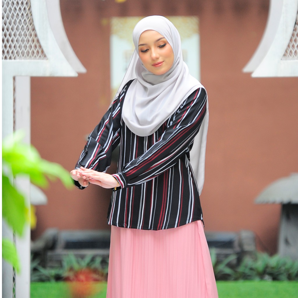 AZYA DEFNE TOP | Blouse Corak Garis Tegak Casual dan Ofis Material Soft Crepe yg lembut dan tak ...