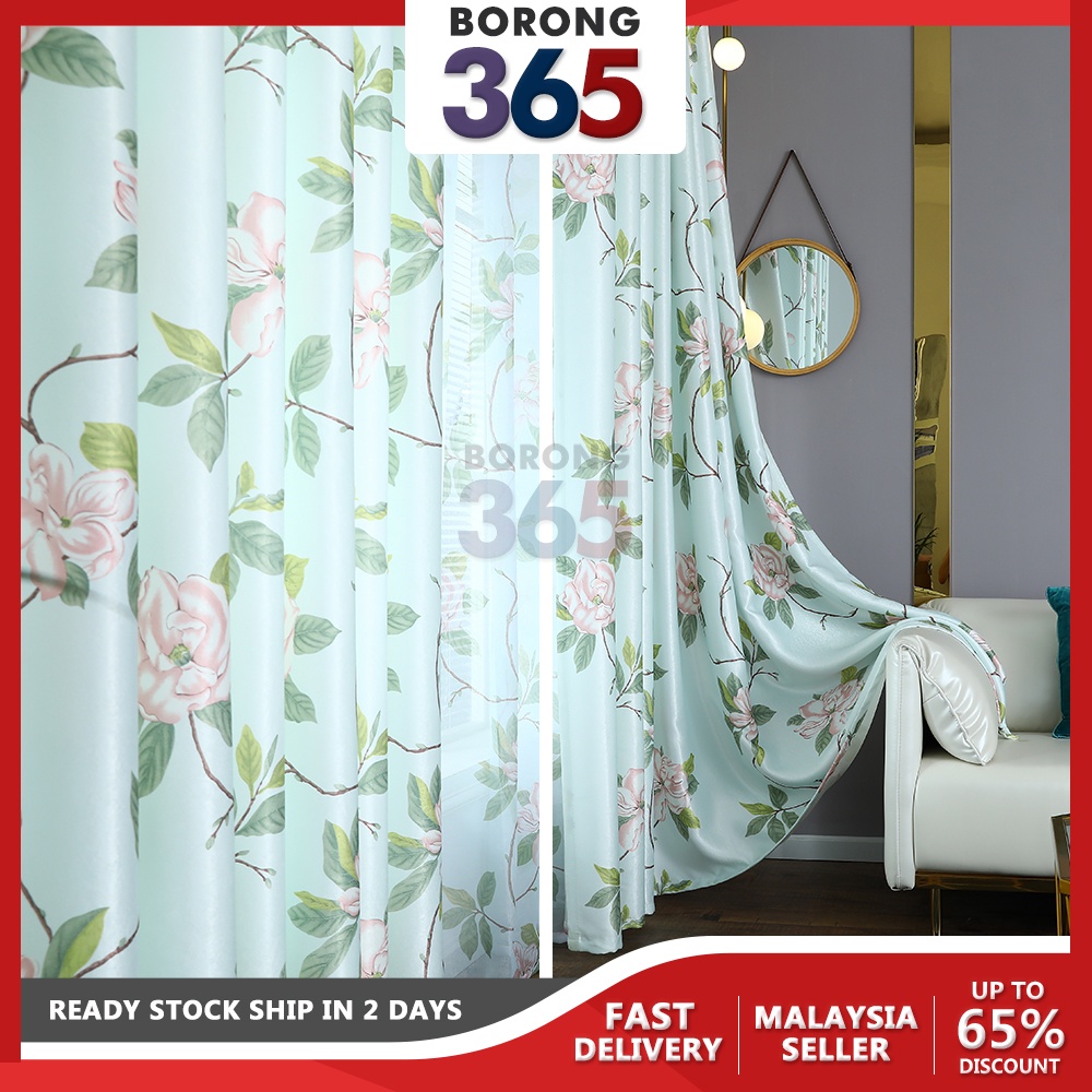 [1PC] Blackout Curtain Big Flower Design Curtain Hook Eyelet Curtain ...