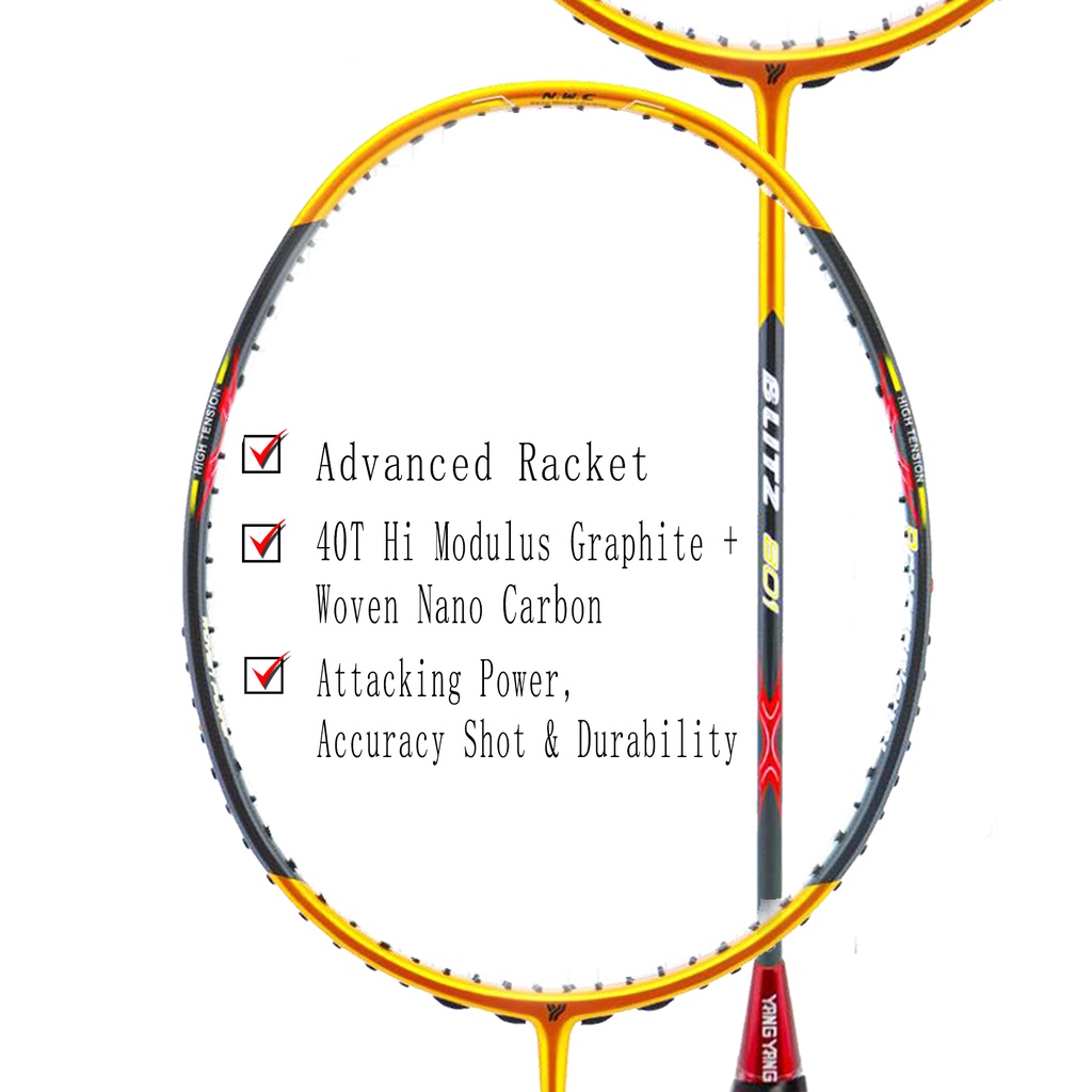 YANG YANG Blitz 801 40T Graphite Advance Level Badminton Racket ...