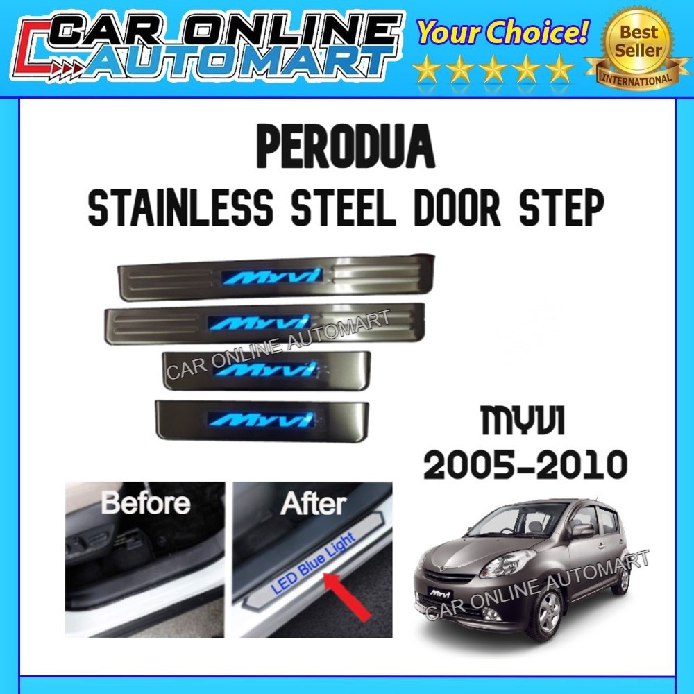 PERODUA MYVI 2005-2010 Stainless Steel LED BLUE LIGHT Door Side Step ...
