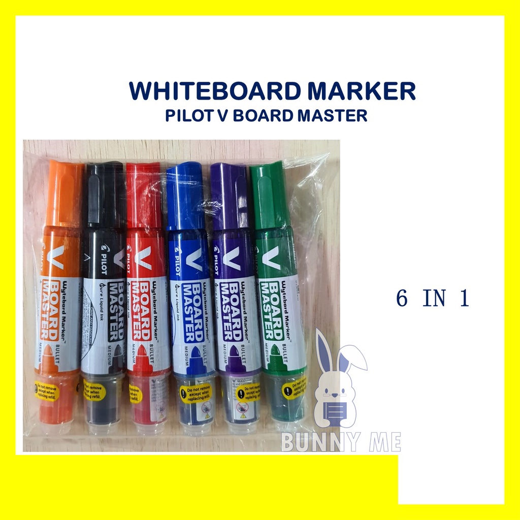 PILOT VBOARD MARKER PEN MASTER WHITEBOARD SET 6 COLOUR MEDIUM POINT ...