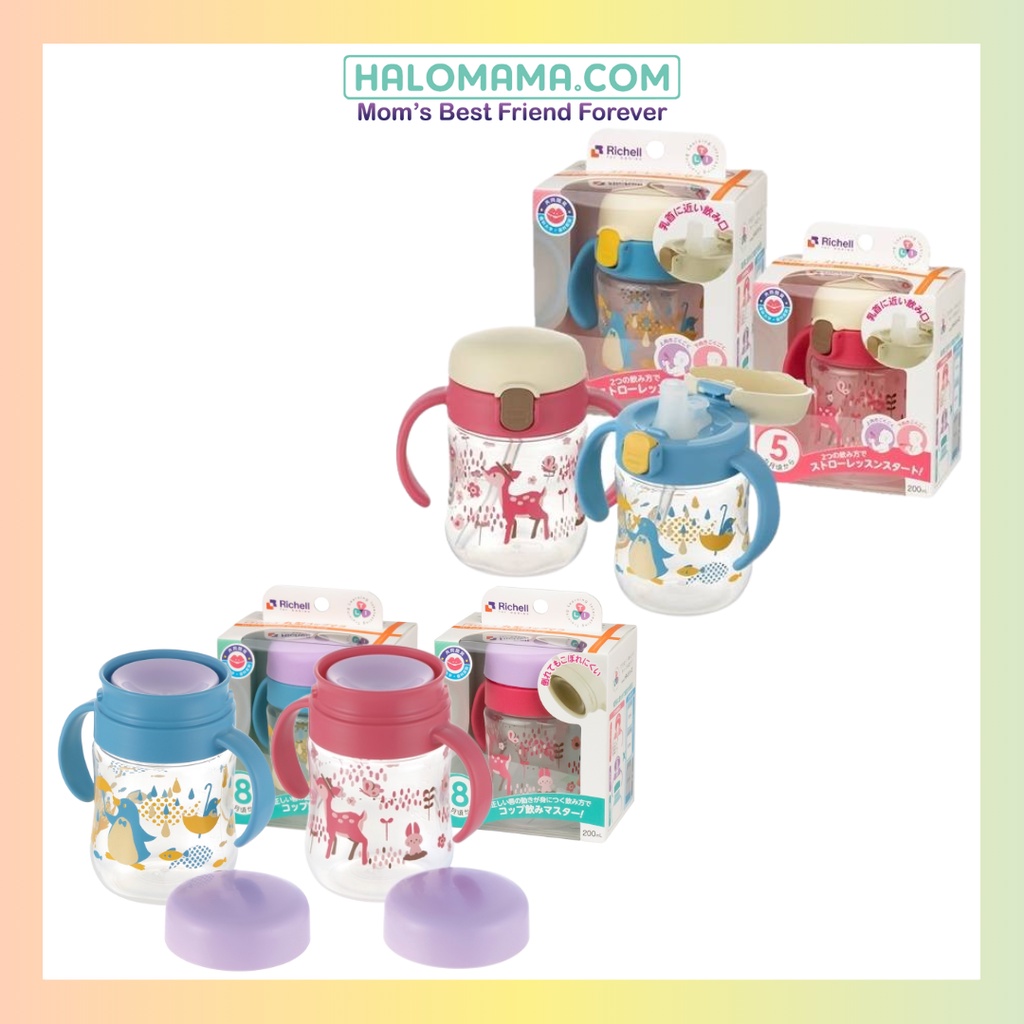 Richell T.L.I First Sippy Cup 5m+/Full Rotated 360 Drinkable Cup 8m ...