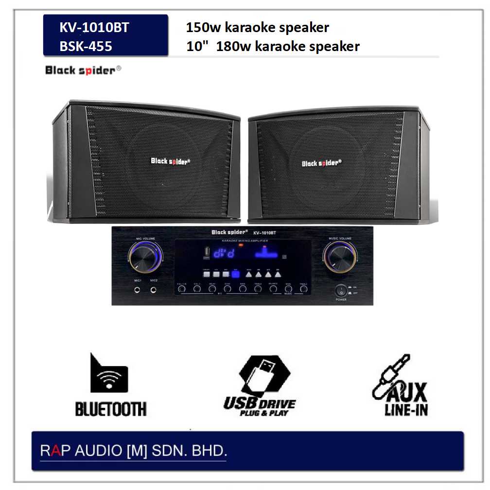 Black Spider Karaoke Set 10" inch Speaker Package with Bluetooth, USB ...