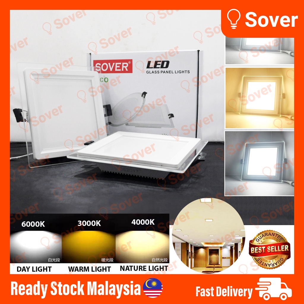 Sover 4 INCH 12 WATT LED 3 Color Glass Recessed Down Light Square ...