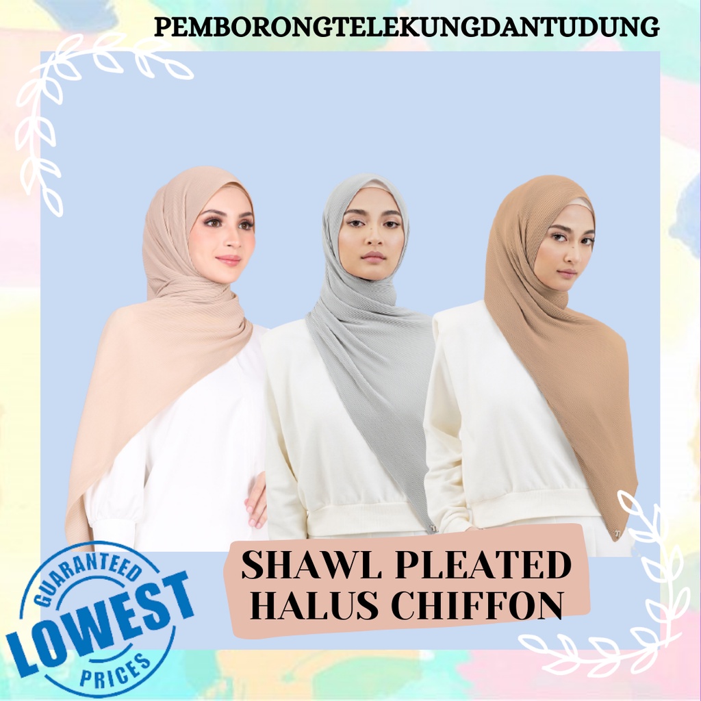 SHAWL PLEATED HALUS / SHAWL CRUSH CHIFFON PREMIUM BORONG MURAH (COLOUR ...