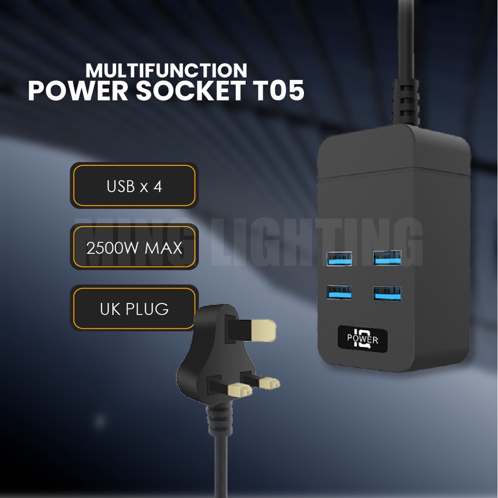 [SIRIM] 2M Extension Socket Trailing Soket T09 T14 Multiple USB Adaptor ...