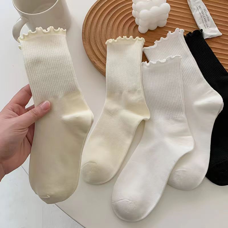 Ready Stock Women's Middle Tube Socks Autumn and winter fungus edge ...