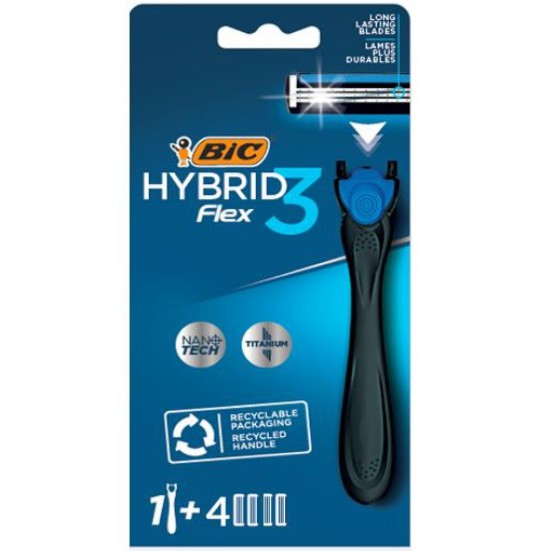 BIC Shaver Hybrid Flex 3 Blades System (1 Handle + 4 Cartridges ...