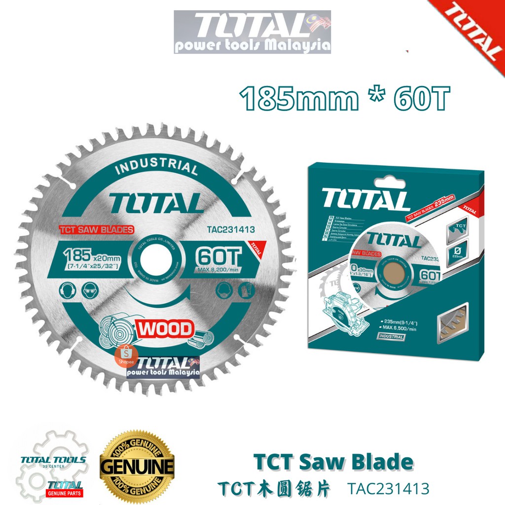 TOTAL Circular Saw TS11418526 TCT Woods Saw Blade 185mm (7¼'') x 60T ...