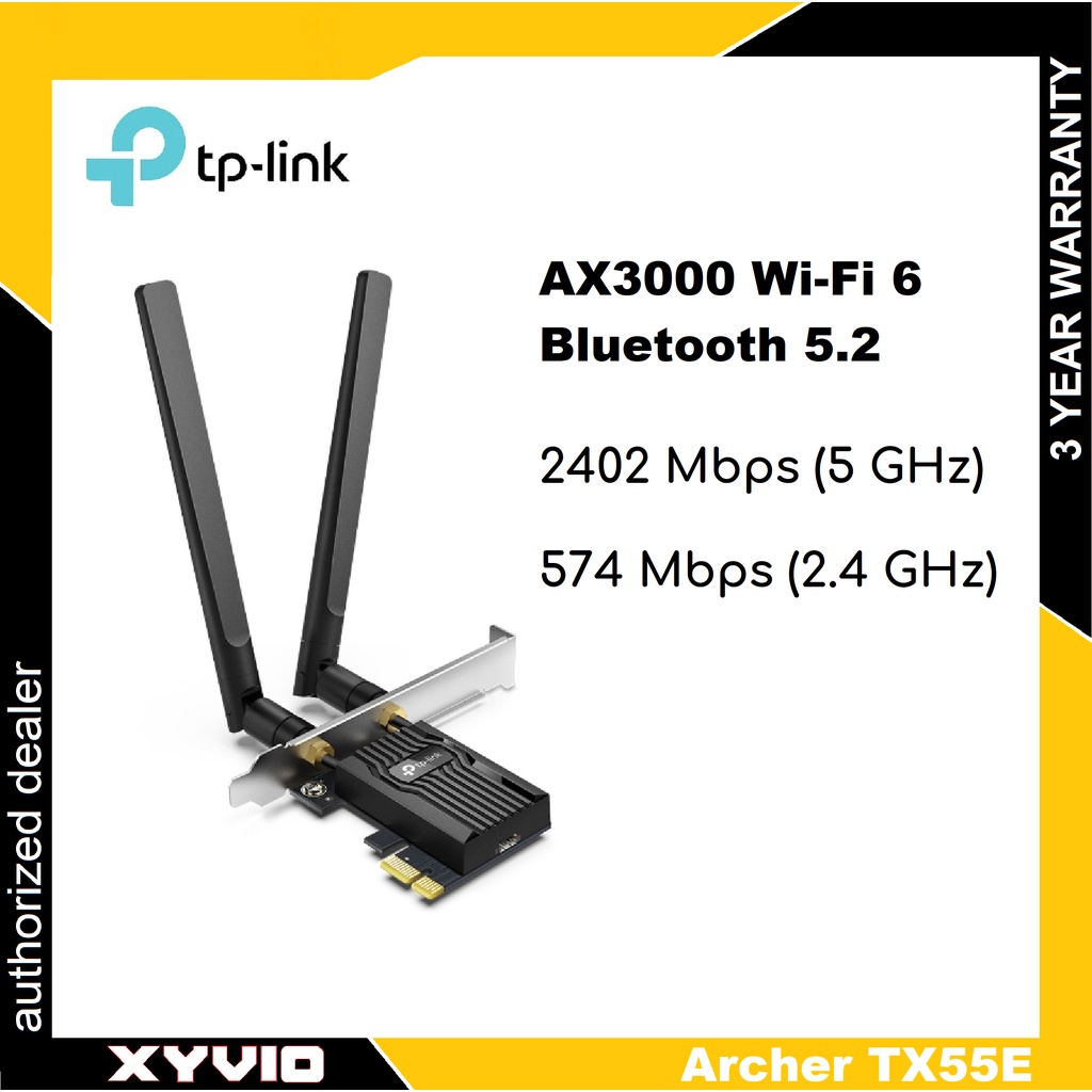 TP-LINK Archer TX55E AX3000 Wi-Fi 6 Bluetooth 5.2 PCIe Adapter Card ...