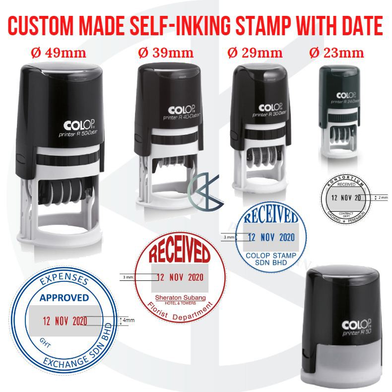 Custom Made COLOP Printer Line Self-Inking Round Stamp With Date / Mini Dater Chop / Rubber ...