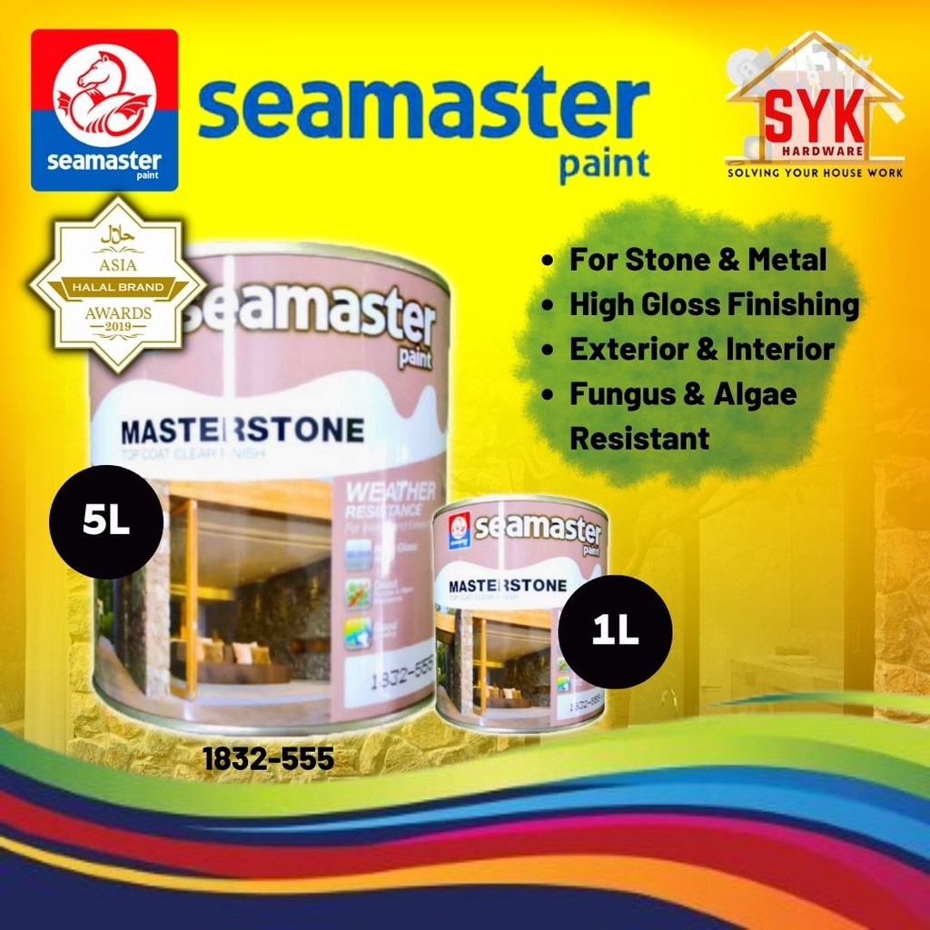 SYK Seamaster Paint Master Stone Top Coat Clear Finish Cat Clear Batu 1832-555 (1 Liter/5 Liter ...