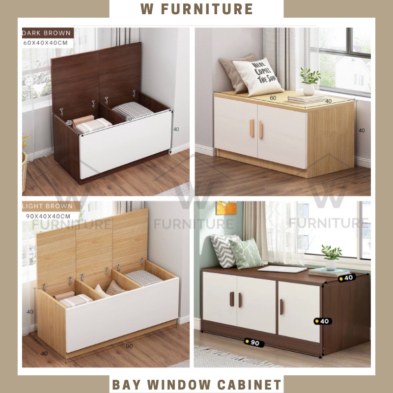 WFurniture L60/90cm Bay Window Cabinet floor cabinet storage balcony ...