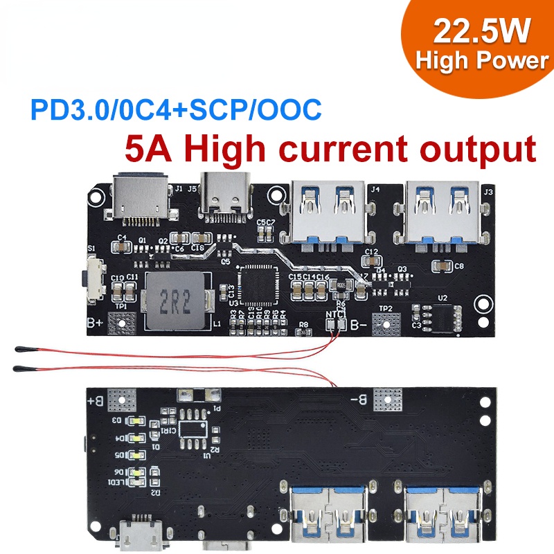 QC4.0 QC3.0 LED Dual USB 5V 4.5A 22.5W Micro/Type-C USB 18650 Charging Module Temperature ...