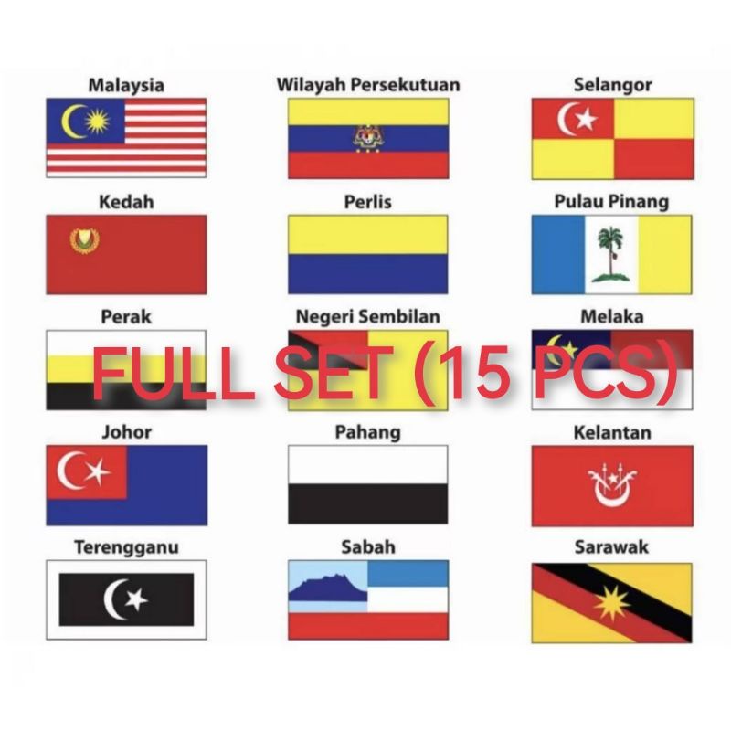 Full Set Flags of Malaysia & States (2x4 ft / 3x6 ft / 2x8 ft) 15 helai ...