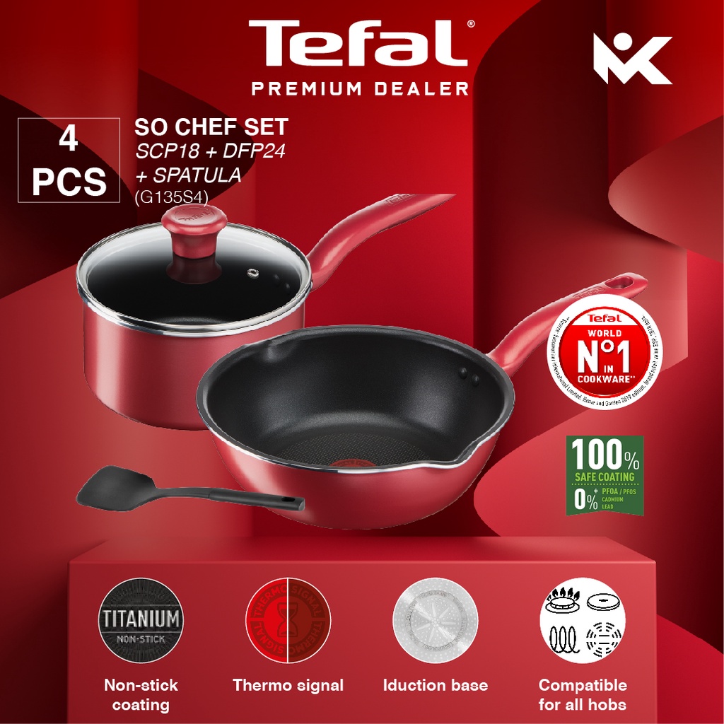 Tefal So Chef 4 piece Non Stick Cookware Set G135S4 G135S495 Induction Pan Pot Kuali Periuk ...
