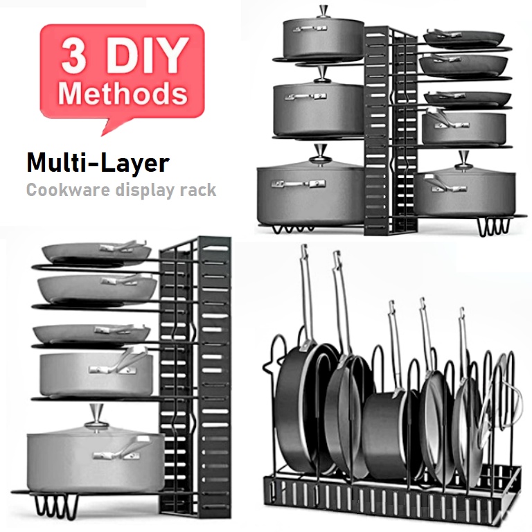 Adjustable 8 Tiers Pots and Pans Organizer Cookware Storage Display ...