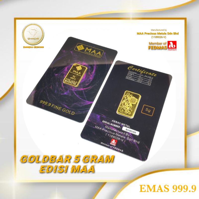 GoldBar 5 Gram edisi MAA, Emas Tulen 999.9 | Shopee Malaysia