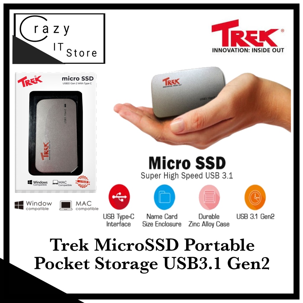 Trek MicroSSD Portable Pocket SSD Storage Super High Speed USB3.1 Gen2 ...