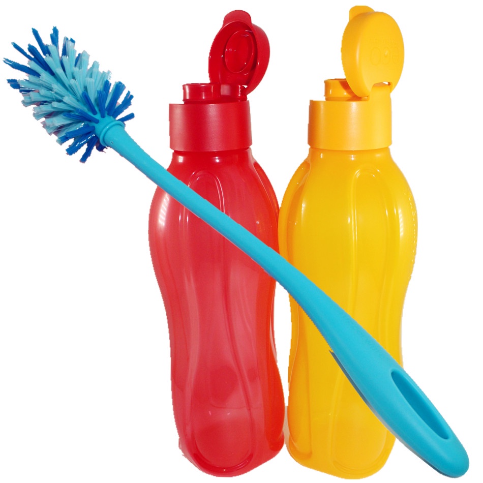 Tupperware Flip Top BPA FREE Eco Bottle 1L Yellow Red Botol Air / Brush ...