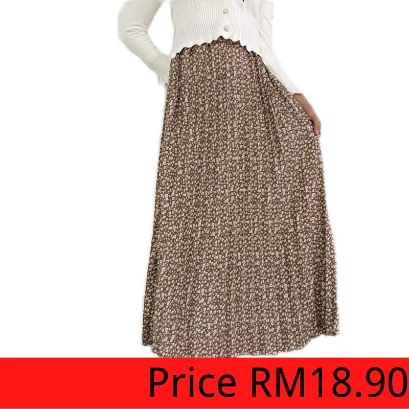 korean style chiffon floral pleated maxi long skirts ready stock SKIRT ...