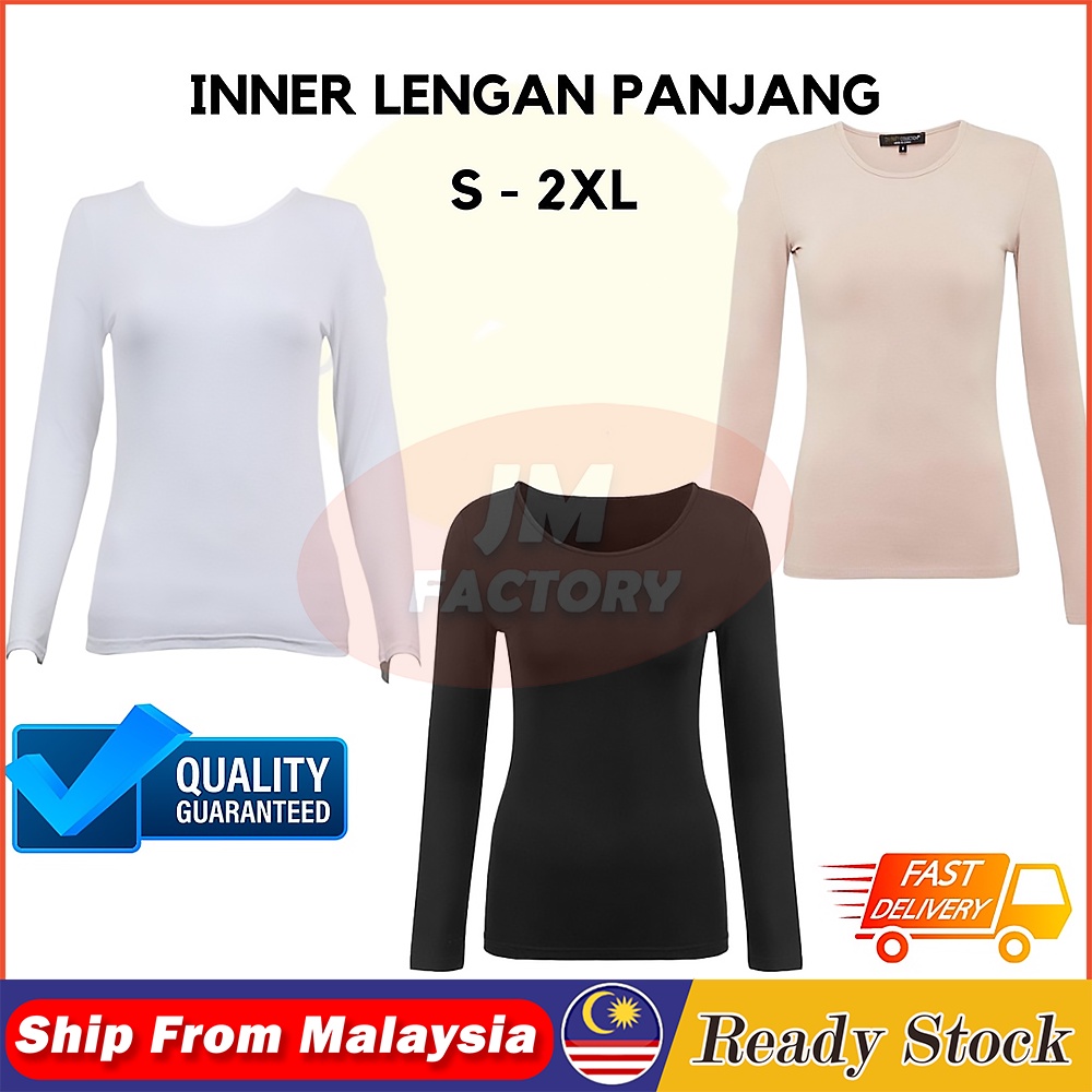 Inner baju lengan panjang inner perempuan muslimah kain lembut (S-2XL ...